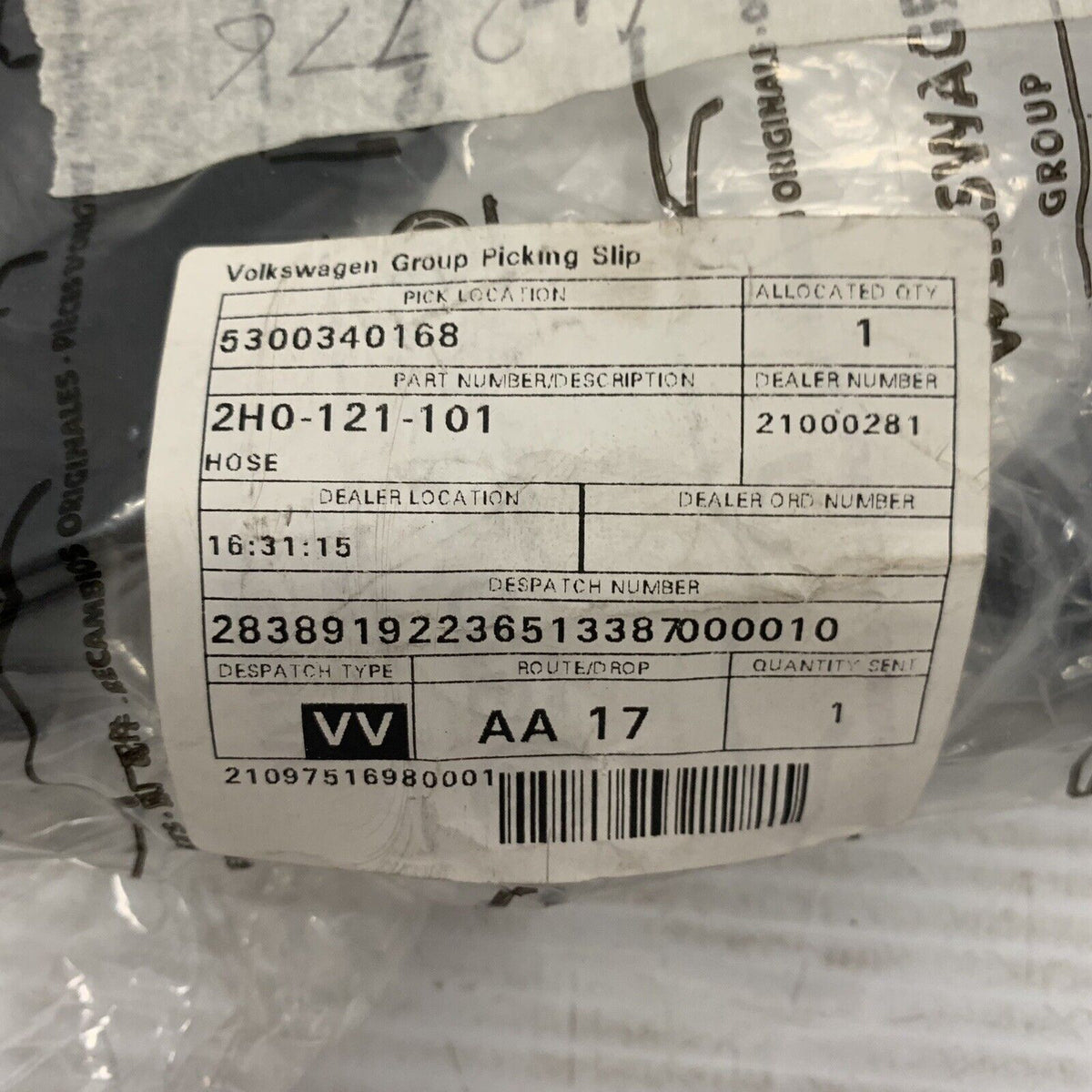 Genuine Volkswagen Amarok Coolant hose 2H0121101 10- – Genuine Parts Ltd
